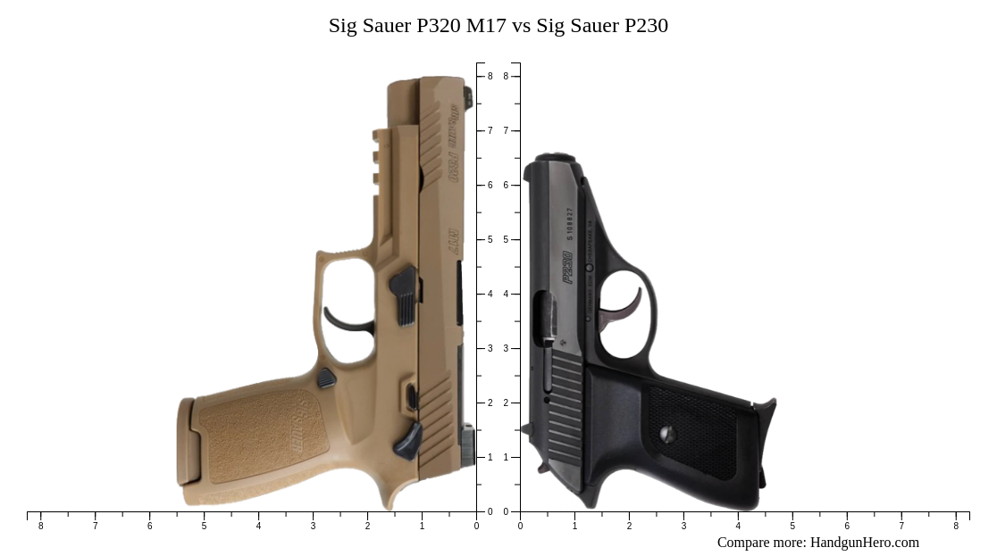 Sig Sauer P320 M17 vs Sig Sauer P230 size comparison | Handgun Hero