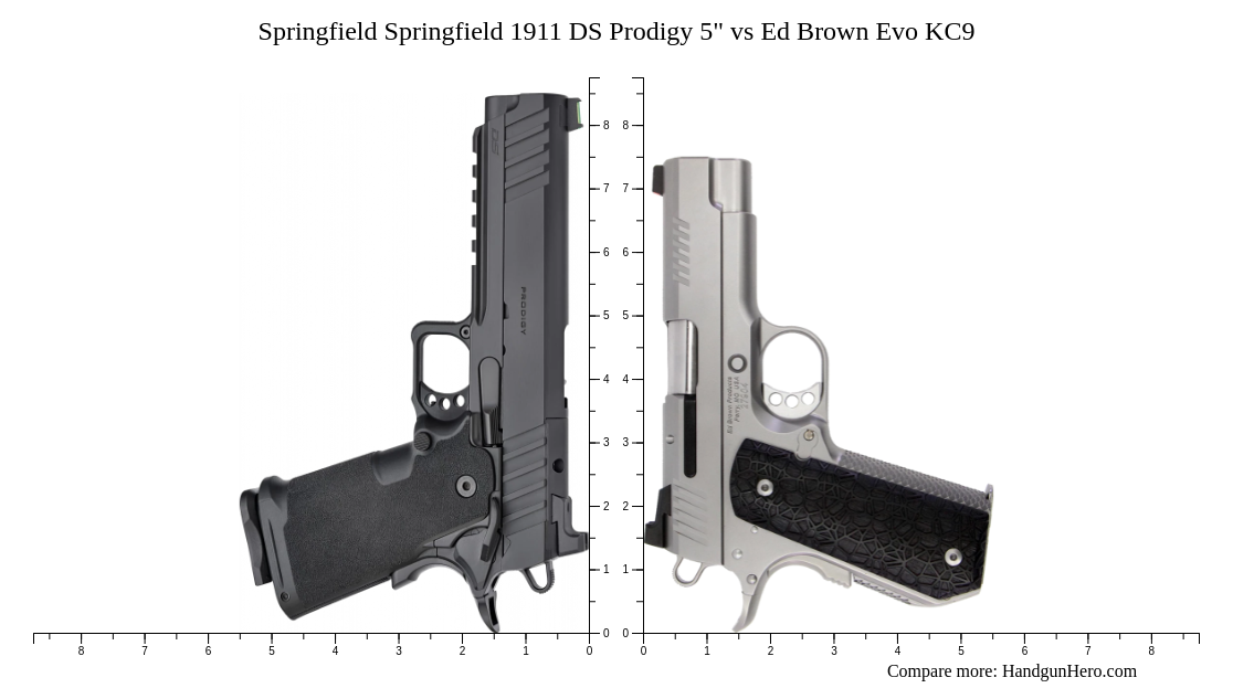 Springfield Springfield 1911 DS Prodigy 5" vs Ed Brown Evo KC9 size ...