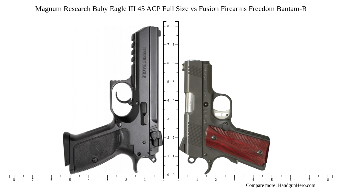 Magnum Research Baby Eagle III 45 ACP Full Size vs Fusion Firearms Freedom Bantam-R size ...