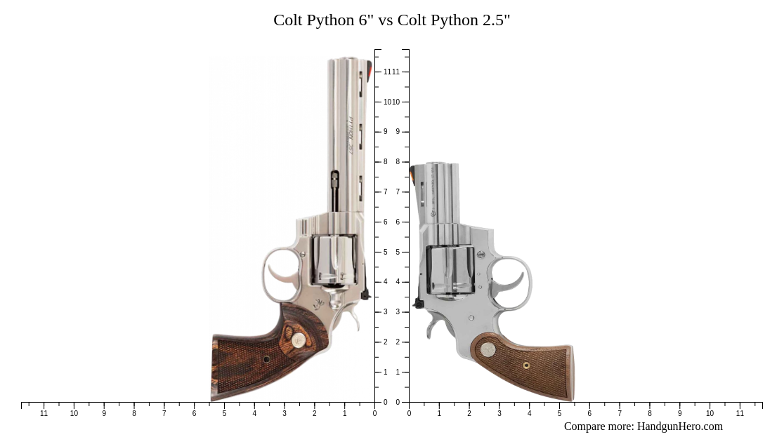 Colt Python 6" vs Colt Python 2.5" size comparison | Handgun Hero