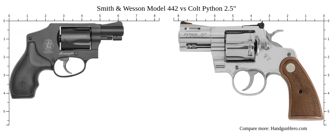 Smith & Wesson Model 442 vs Colt Python 2.5" size comparison | Handgun Hero