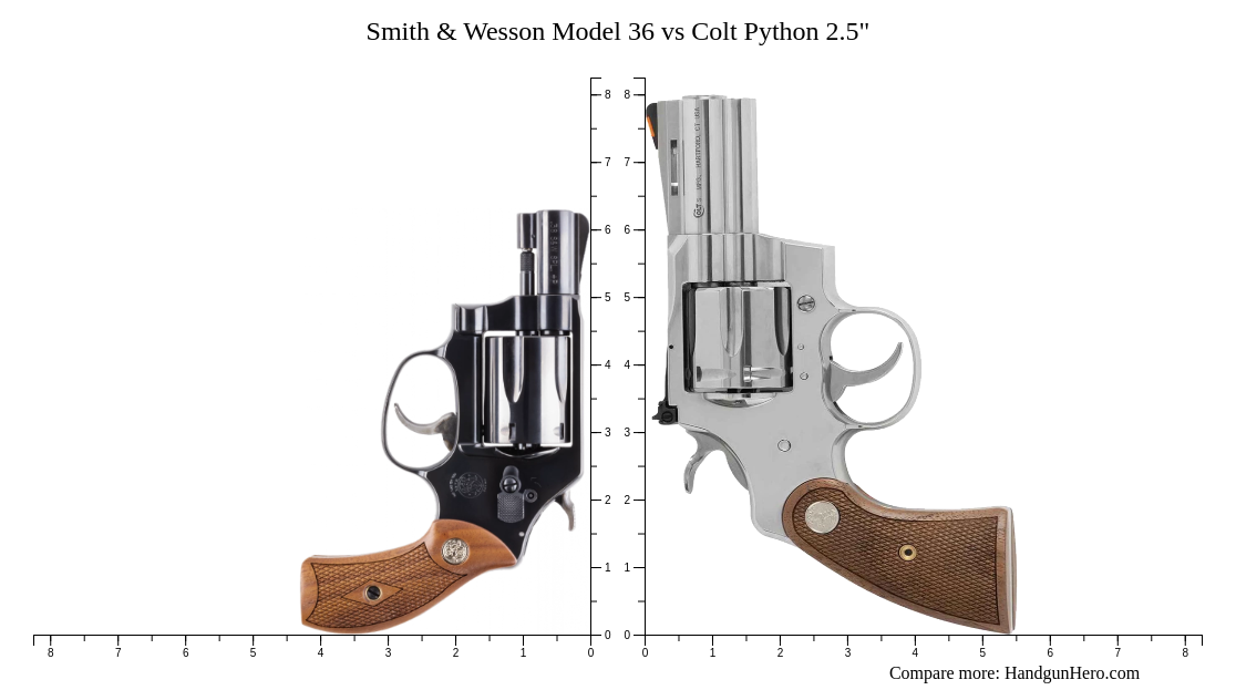 Smith & Wesson Model 36 vs Colt Python 2.5" size comparison | Handgun Hero