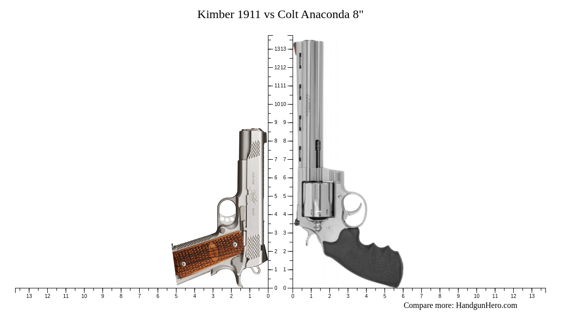 Kimber 1911 vs Colt Anaconda 8" size comparison | Handgun Hero