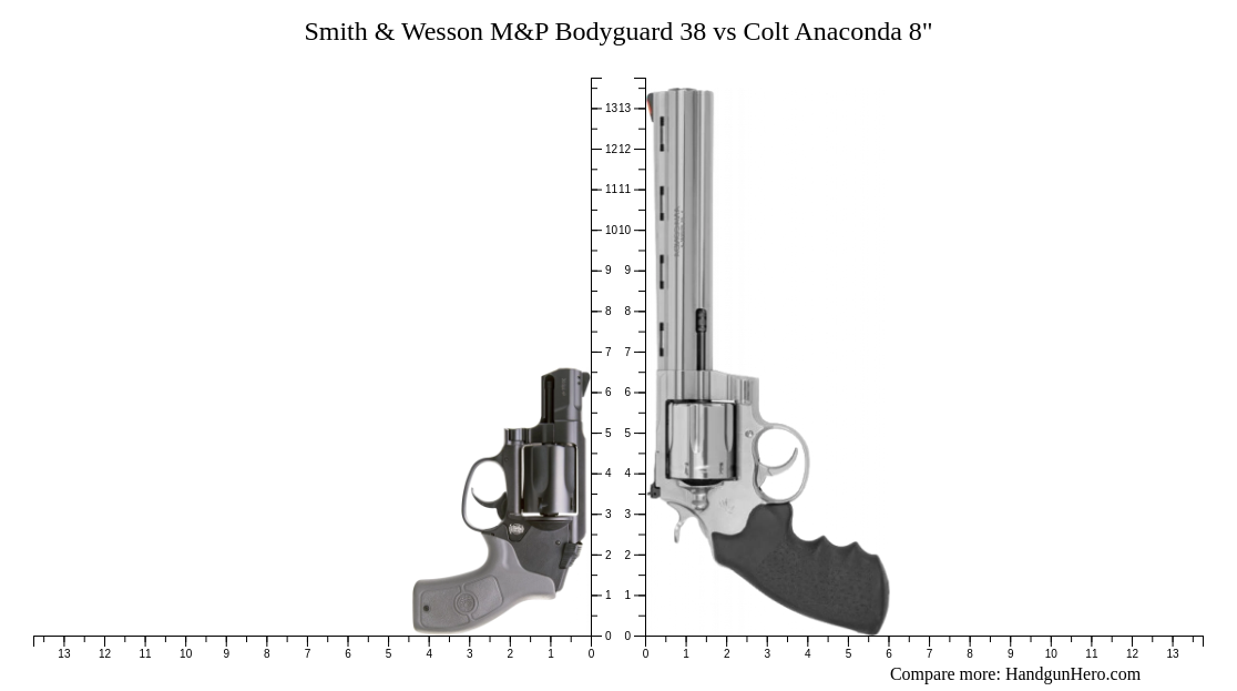 Smith & Wesson M&P Bodyguard 38 vs Colt Anaconda 8" size comparison ...