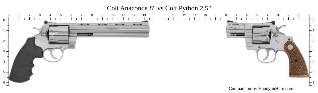 Colt Anaconda 8" vs Colt Python 2.5" size comparison | Handgun Hero