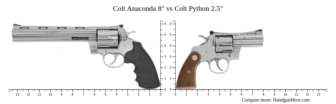 Colt Anaconda 8" vs Colt Python 2.5" size comparison | Handgun Hero
