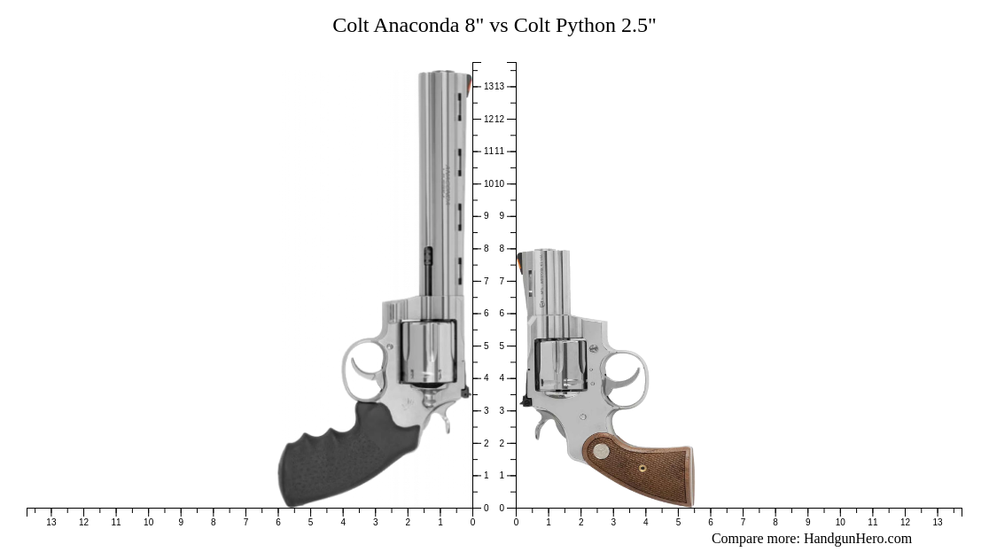 Colt Anaconda 8" vs Colt Python 2.5" size comparison | Handgun Hero