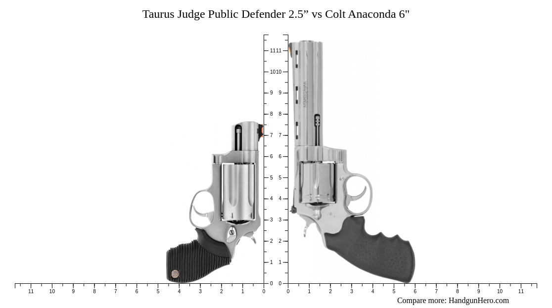 Taurus Judge Public Defender 2.5” vs Colt Anaconda 6" size comparison ...
