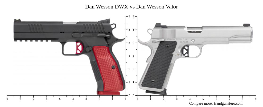 Dan Wesson DWX vs Dan Wesson Valor size comparison | Handgun Hero
