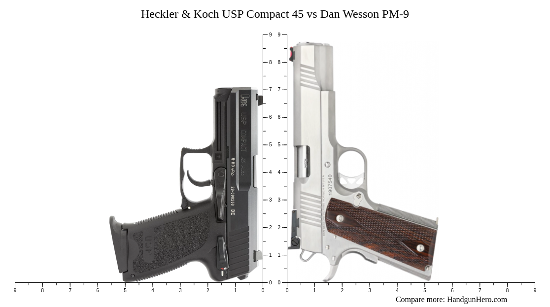 Heckler & Koch USP Compact 45 vs Dan Wesson PM-9 size comparison ...