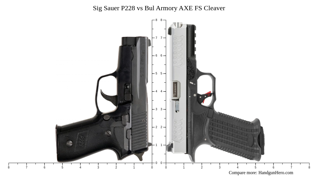 Sig Sauer P228 vs Bul Armory AXE FS Cleaver size comparison | Handgun Hero