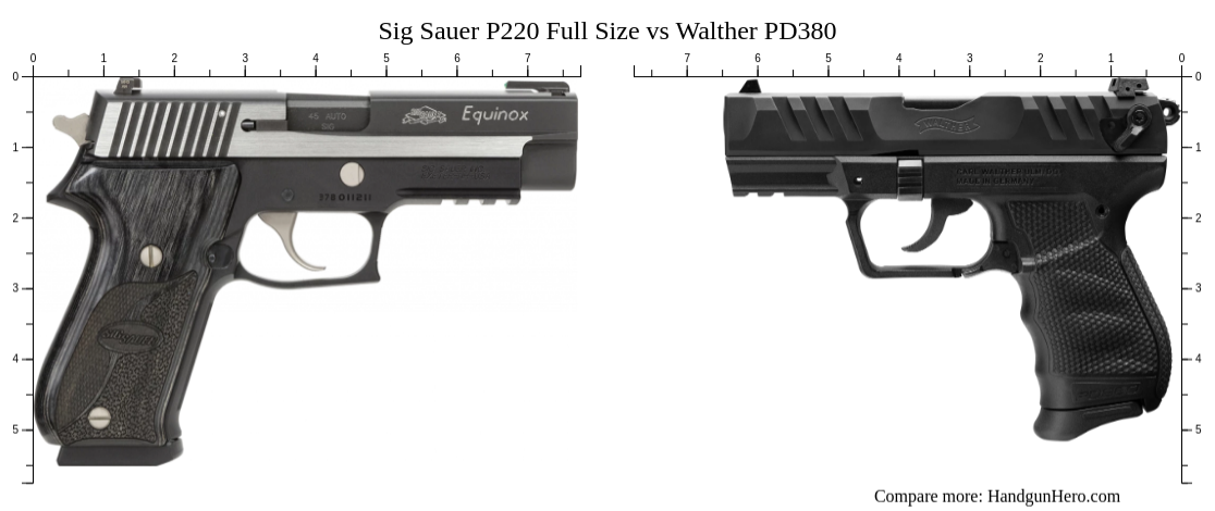 Sig Sauer P220 Full Size vs Walther PD380 size comparison | Handgun Hero
