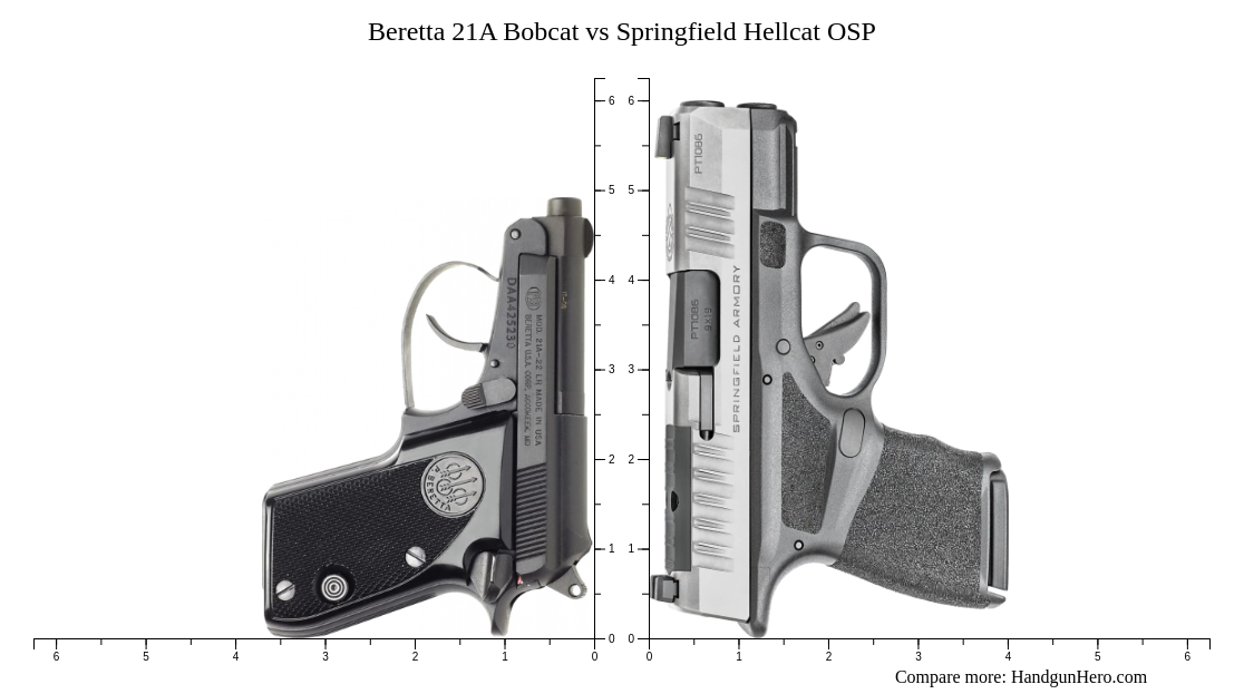 Beretta 21A Bobcat vs Springfield Hellcat OSP size comparison | Handgun ...