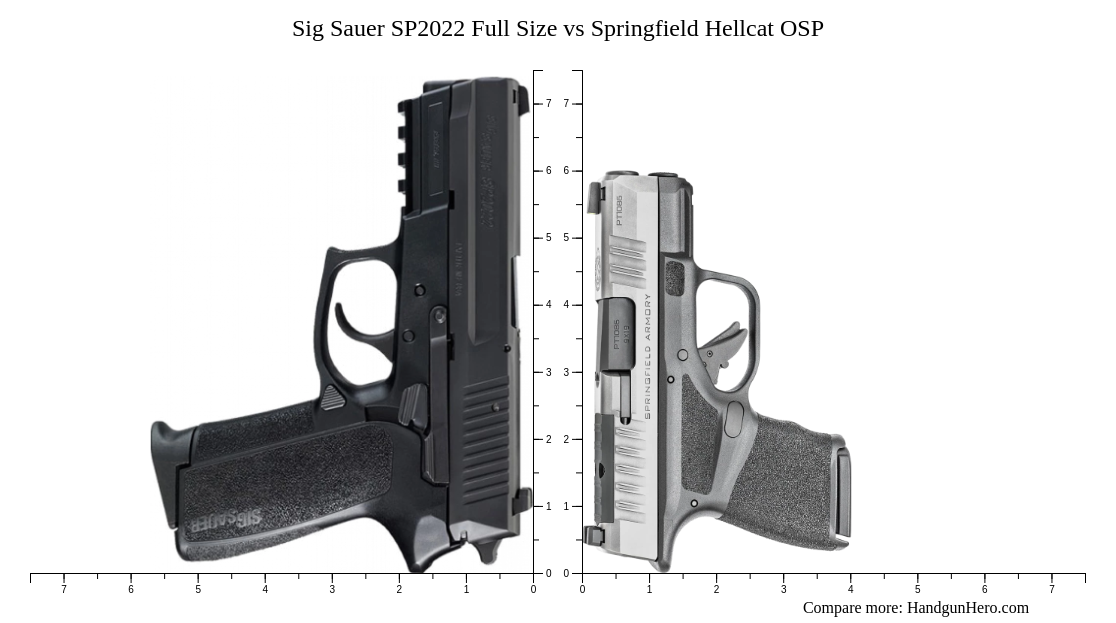 Sig Sauer SP2022 Full Size vs Springfield Hellcat OSP size comparison | Handgun Hero