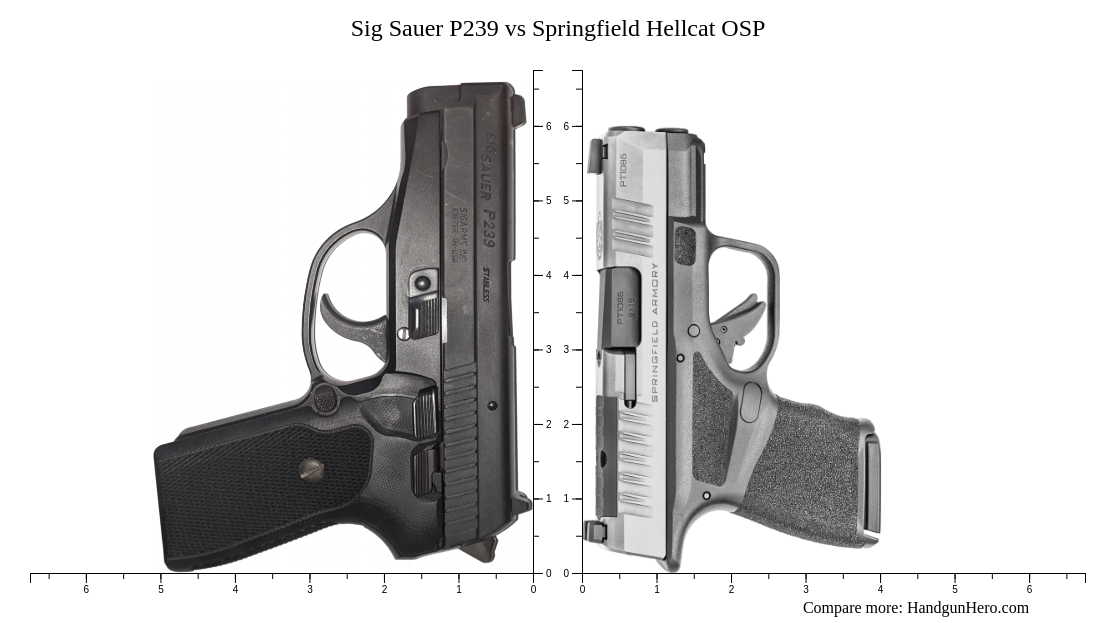 Sig Sauer P239 vs Springfield Hellcat OSP size comparison | Handgun Hero