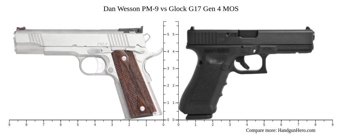 Dan Wesson PM-9 vs Glock G17 Gen 4 MOS size comparison | Handgun Hero