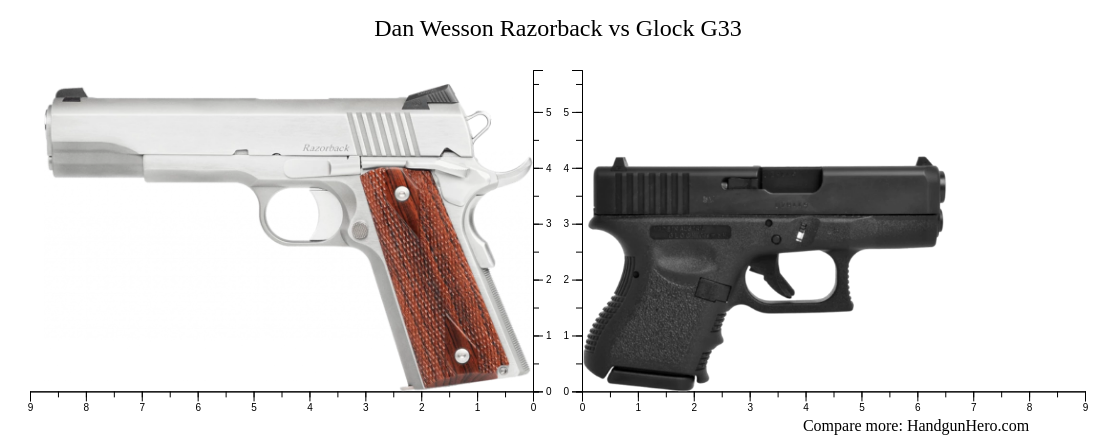 Dan Wesson Razorback vs Glock G33 size comparison | Handgun Hero