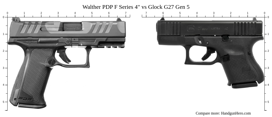 Walther PDP F Series 4" vs Glock G27 Gen 5 size comparison | Handgun Hero