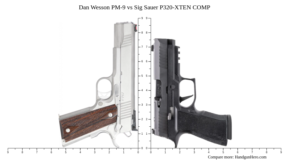 Dan Wesson PM-9 vs Sig Sauer P320-XTEN COMP size comparison | Handgun Hero