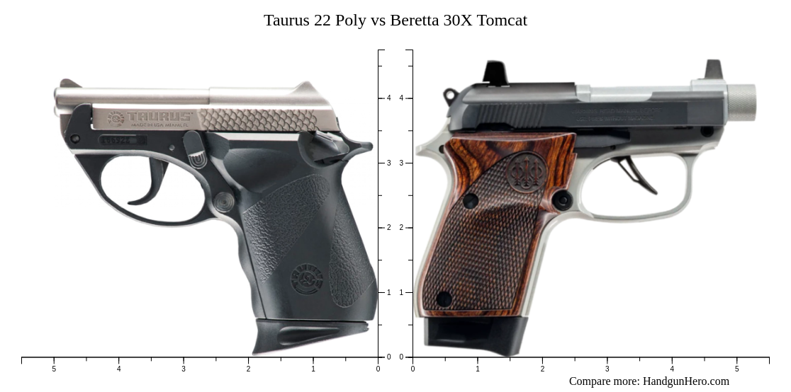 Taurus 22 Poly vs Beretta 30X Tomcat size comparison | Handgun Hero