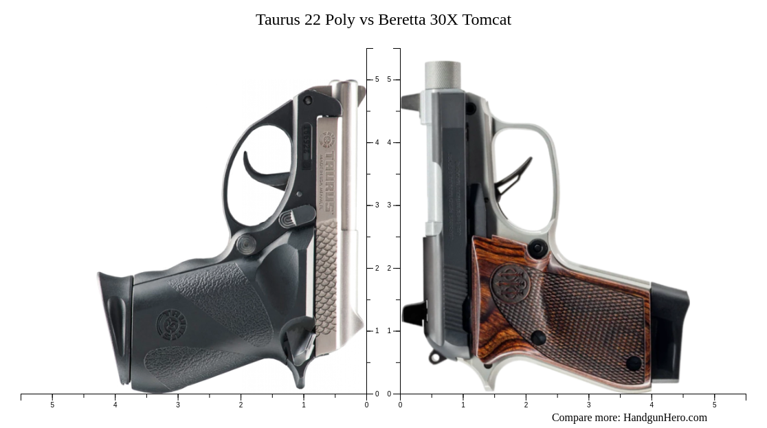 Taurus 22 Poly vs Beretta 30X Tomcat size comparison | Handgun Hero