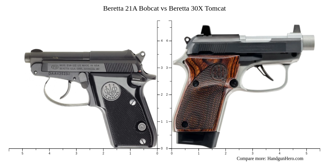 Beretta 21A Bobcat vs Beretta 30X Tomcat size comparison | Handgun Hero