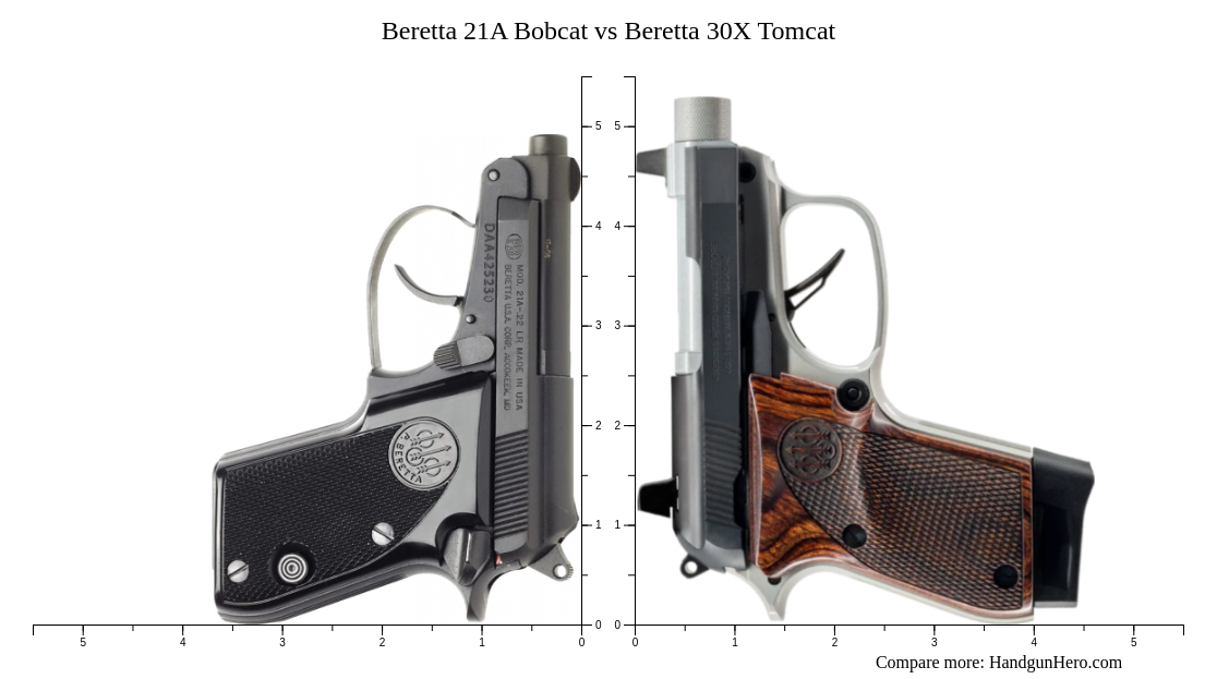 Beretta 21A Bobcat vs Beretta 30X Tomcat size comparison | Handgun Hero