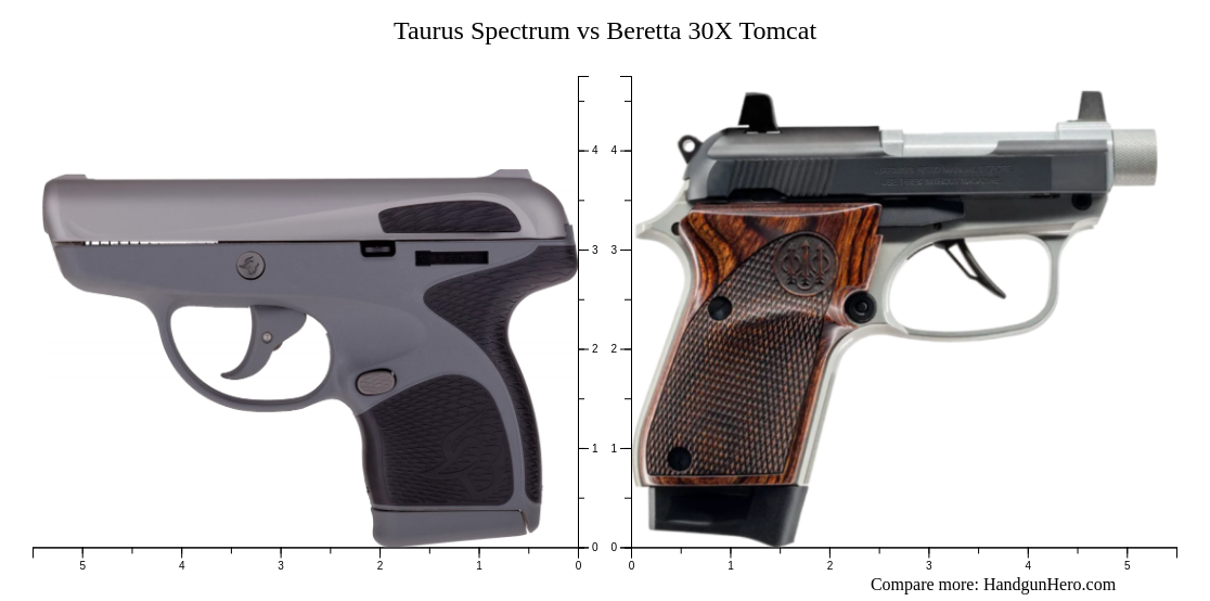 Taurus Spectrum vs Beretta 30X Tomcat size comparison | Handgun Hero