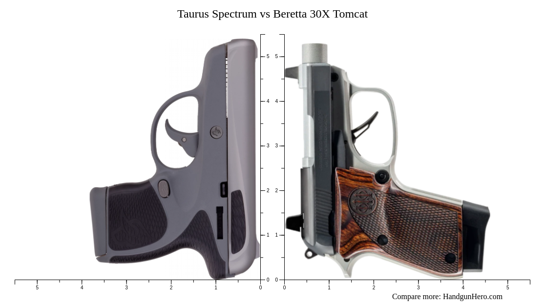 Taurus Spectrum vs Beretta 30X Tomcat size comparison | Handgun Hero