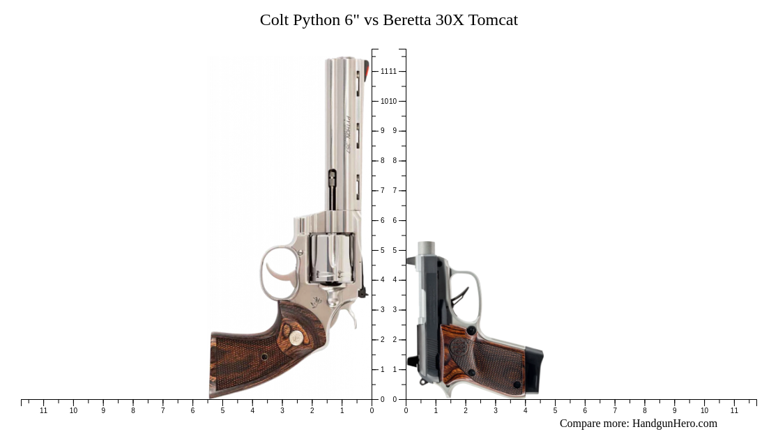 Colt Python 6" vs Beretta 30X Tomcat size comparison | Handgun Hero