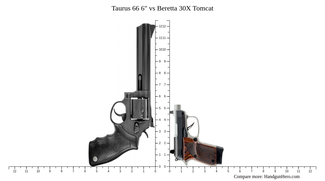 Taurus 66 6" vs Beretta 30X Tomcat size comparison | Handgun Hero