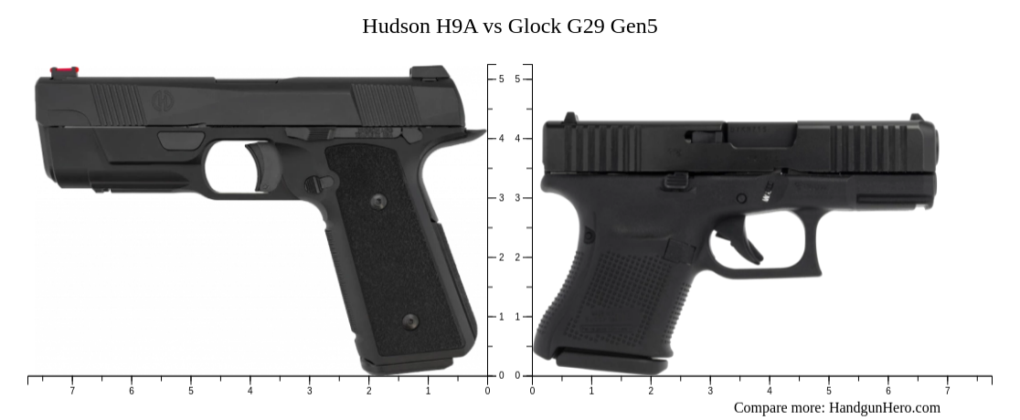Hudson H9A vs Glock G29 Gen5 size comparison | Handgun Hero