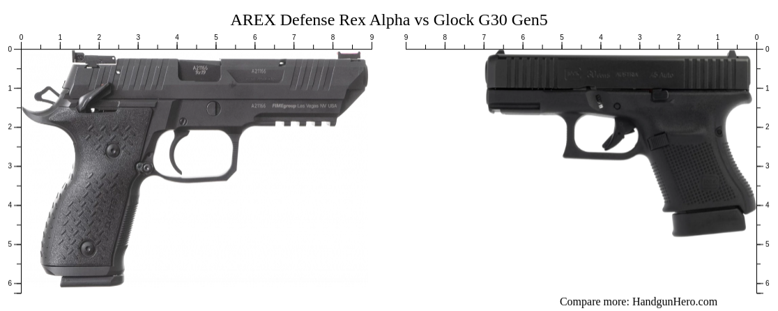 AREX Defense Rex Alpha vs Glock G30 Gen5 size comparison | Handgun Hero