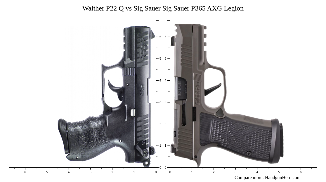 Walther P22 Q vs Sig Sauer P365 AXG Legion size comparison | Handgun Hero