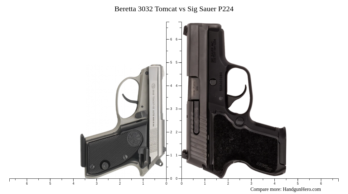Beretta 3032 Tomcat vs Sig Sauer P224 size comparison | Handgun Hero