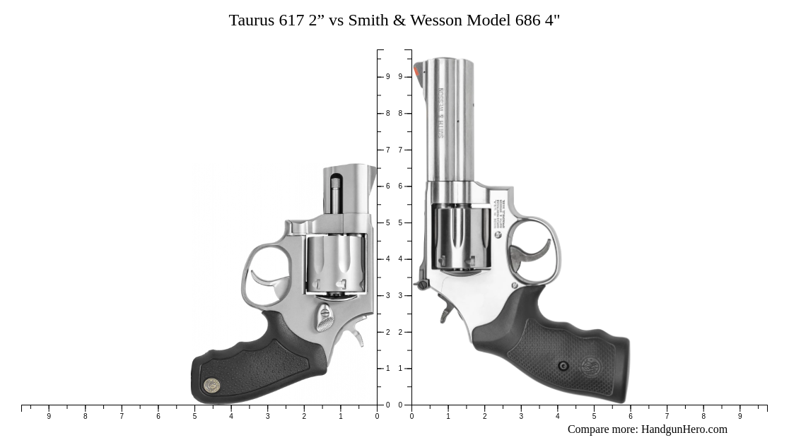 Taurus 617 2” vs Smith & Wesson Model 686 4" size comparison | Handgun Hero