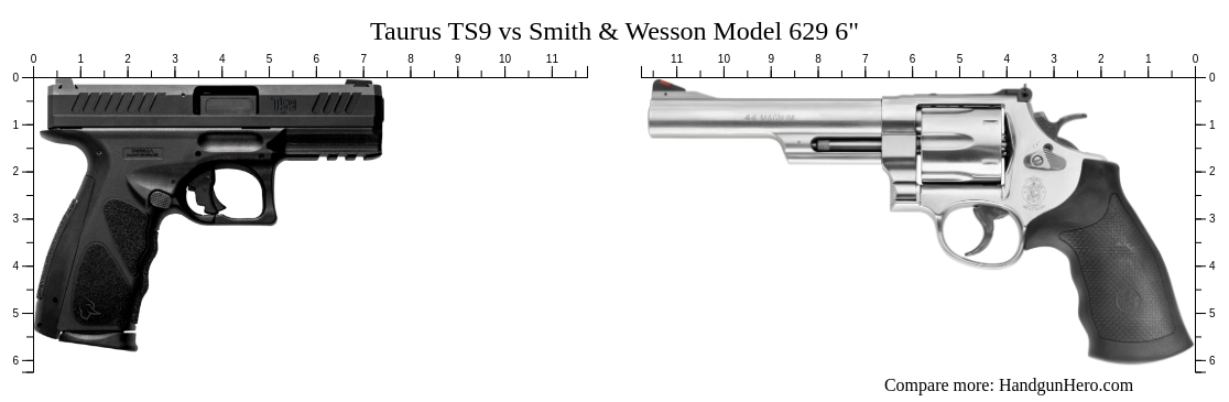 Taurus TS9 vs Smith & Wesson Model 629 6" size comparison | Handgun Hero