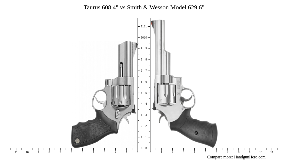 Taurus 608 4" vs Smith & Wesson Model 629 6" size comparison | Handgun Hero
