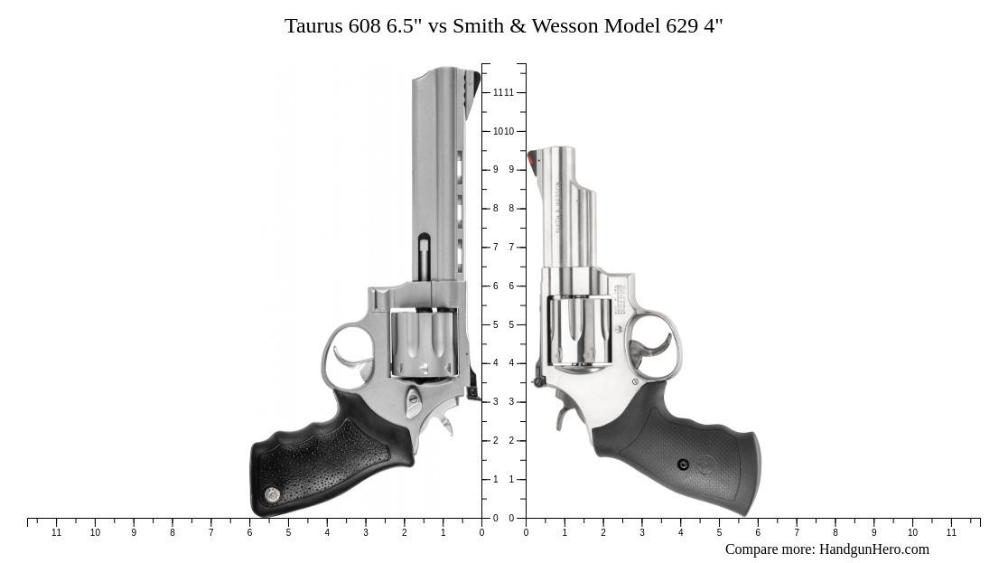 Taurus 608 6.5" vs Smith & Wesson Model 629 4" size comparison ...
