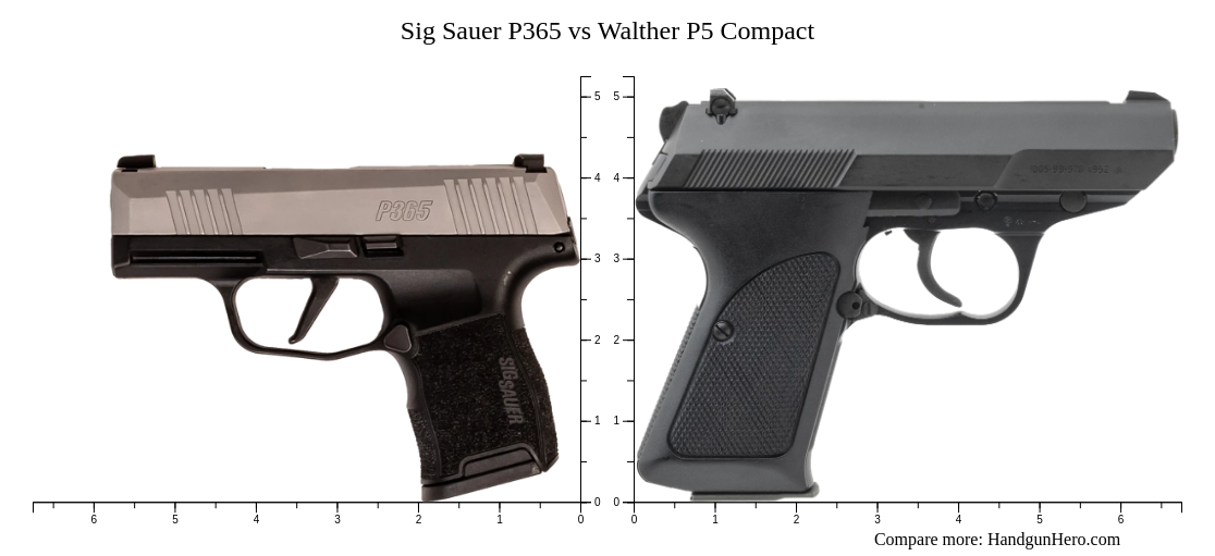 Sig Sauer P365 vs Walther P5 Compact size comparison | Handgun Hero