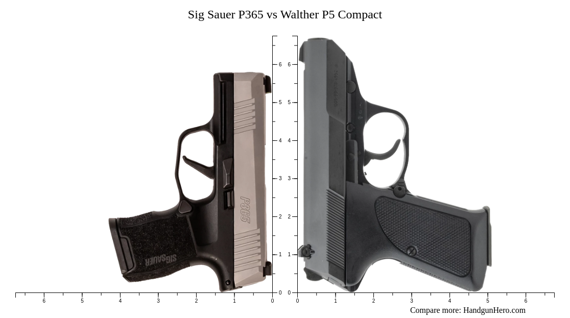 Sig Sauer P365 vs Walther P5 Compact size comparison | Handgun Hero