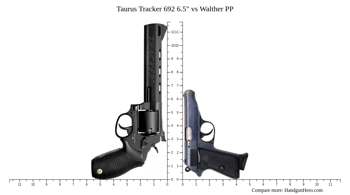 Taurus Tracker 692 6.5" vs Walther PP size comparison | Handgun Hero