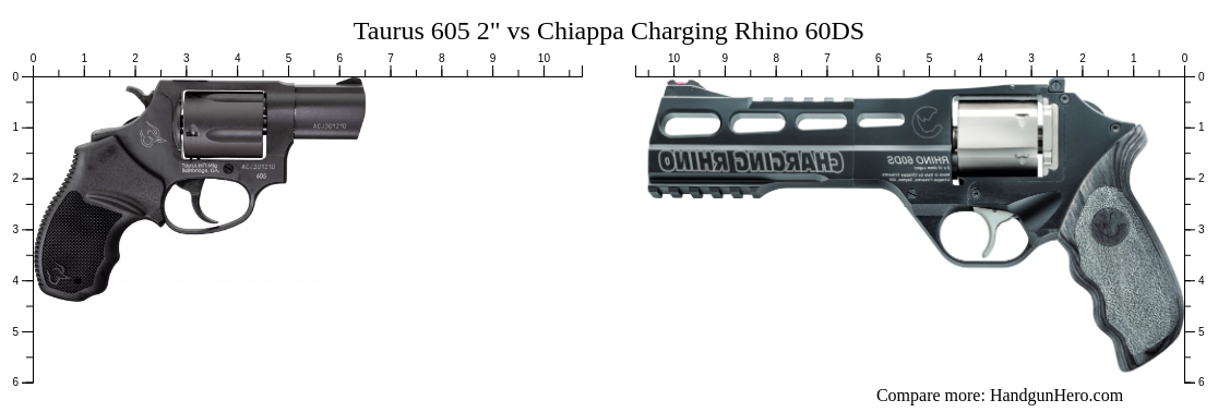 Taurus 605 2" vs Chiappa Charging Rhino 60DS size comparison | Handgun Hero