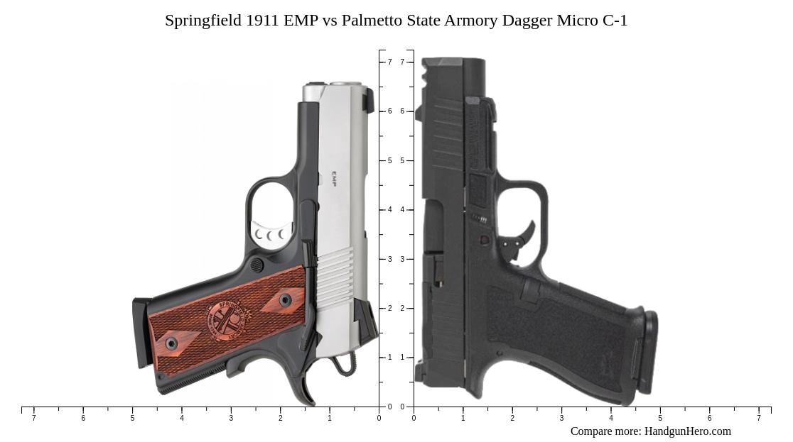 Springfield 1911 EMP vs Palmetto State Armory Dagger Micro C-1 size ...