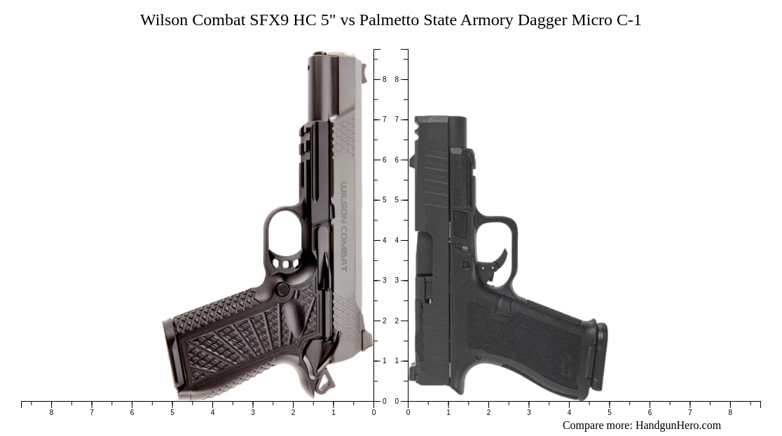 Wilson Combat SFX9 HC 5" vs Palmetto State Armory Dagger Micro C-1 size comparison | Handgun Hero