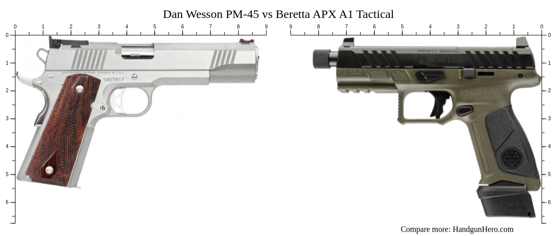 Dan Wesson PM-45 vs Beretta APX A1 Tactical size comparison | Handgun Hero