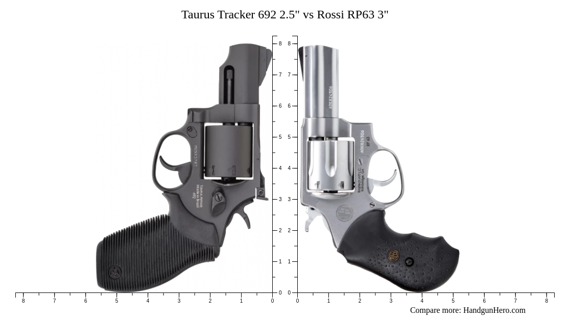 Taurus Tracker 692 2.5" vs Rossi RP63 3" size comparison | Handgun Hero