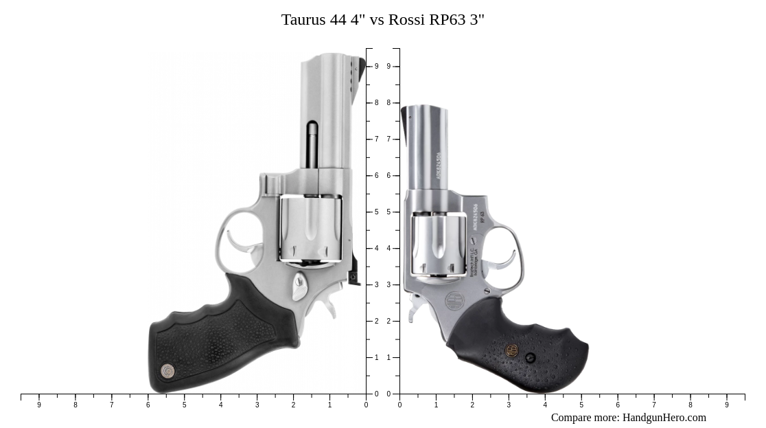 Taurus 44 4" vs Rossi RP63 3" size comparison | Handgun Hero