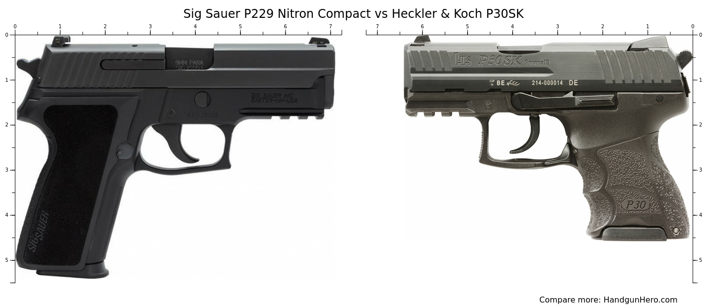Sig Sauer P229 Nitron Compact vs Heckler & Koch P30SK size comparison | Handgun Hero
