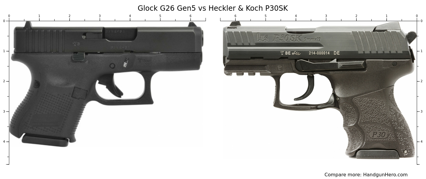Glock G26 Gen5 vs Heckler & Koch P30SK size comparison | Handgun Hero